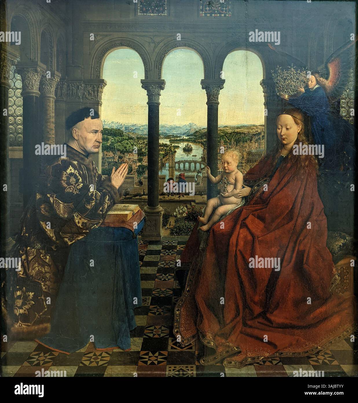 Jan van Eycks „Madonna des Kanzlers Rolin“, gemalt zwischen 1400 und 1450, zeigt die Madonna und ...