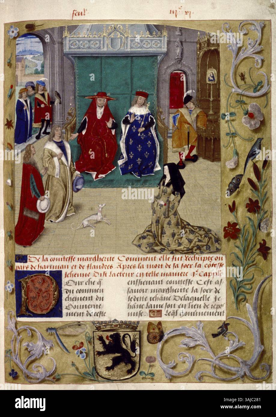 Diese Szene aus den „Annales de Hennegau“ zeigt Marguerite, Gräfin von ...