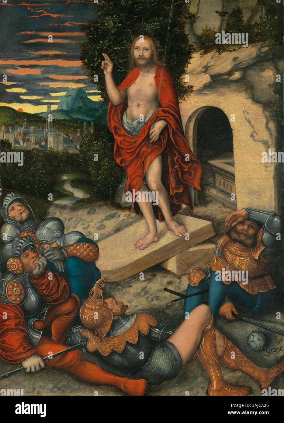 Lucas Cranach the Elder's 1530 painting 'The Resurrection of Christ' depicts Christ standing in ...