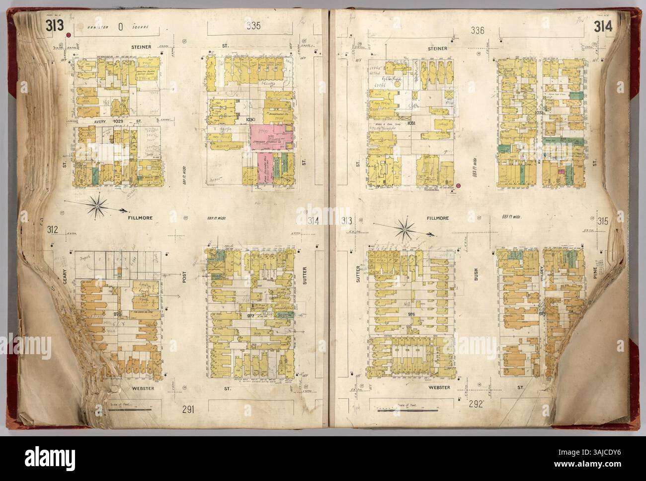 Der San Francisco Sanborn Insurance Map Atlas von 1905 enthält farbige ...