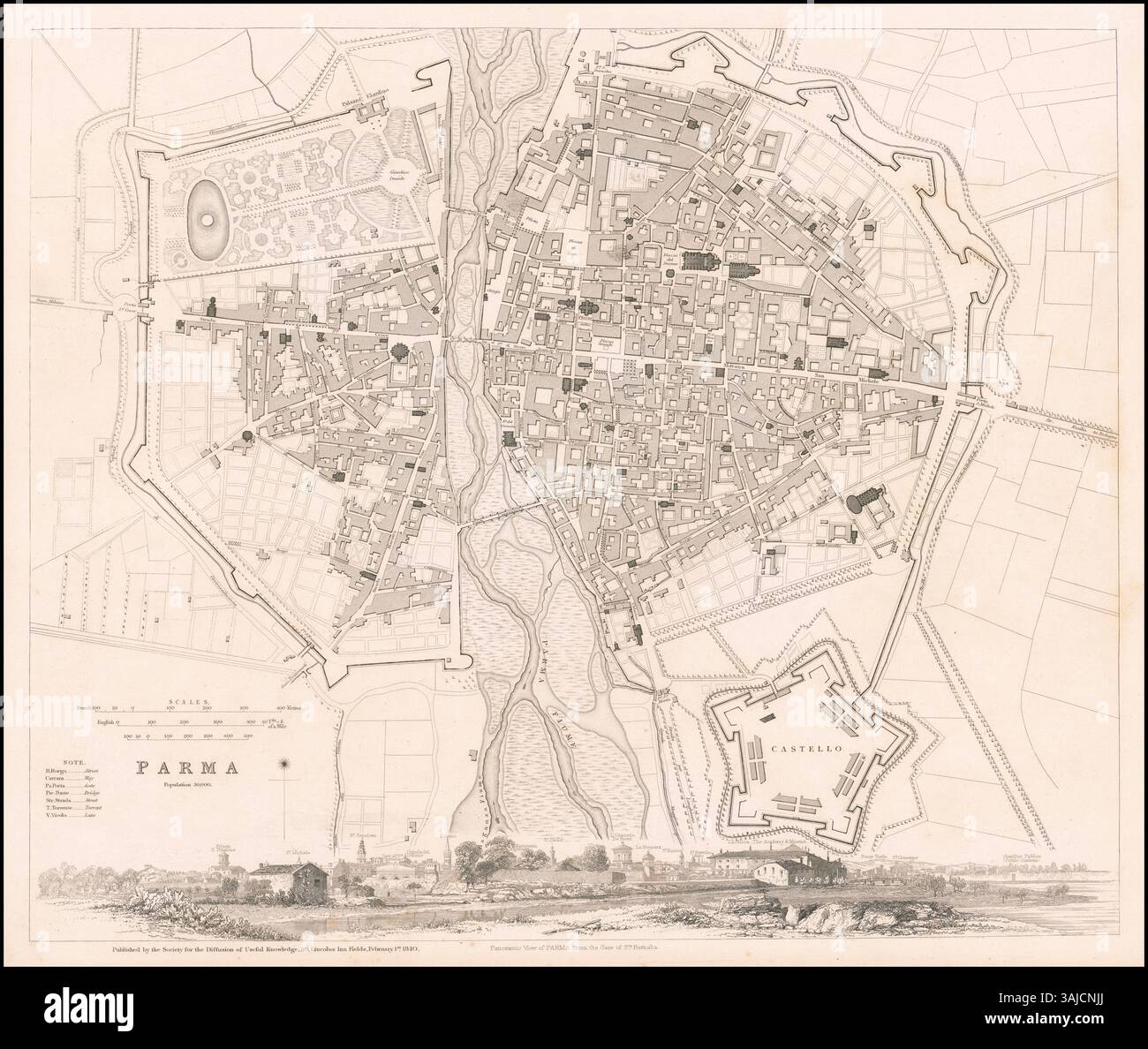 An 1840 map of Parma, created by the Society for the Diffusion of Useful Knowledge. This map ...