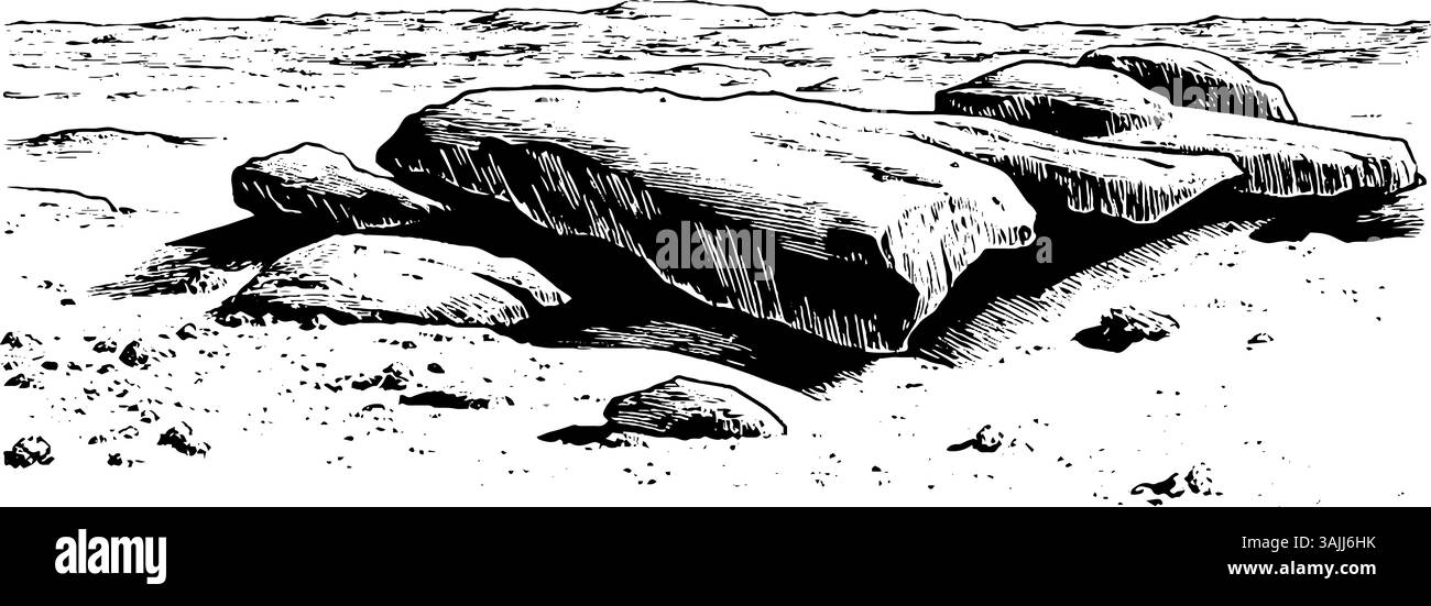 Eine detaillierte Darstellung großer Felsen in einer kargen Landschaft ...