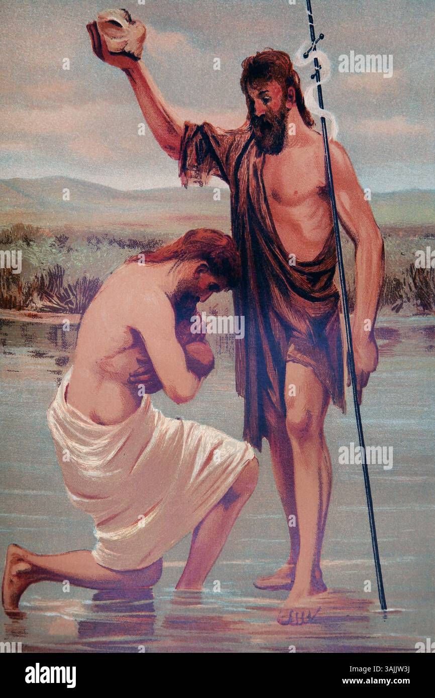 Illustration der Taufe Jesu Christi von Johannes dem Täufer von P.R ...