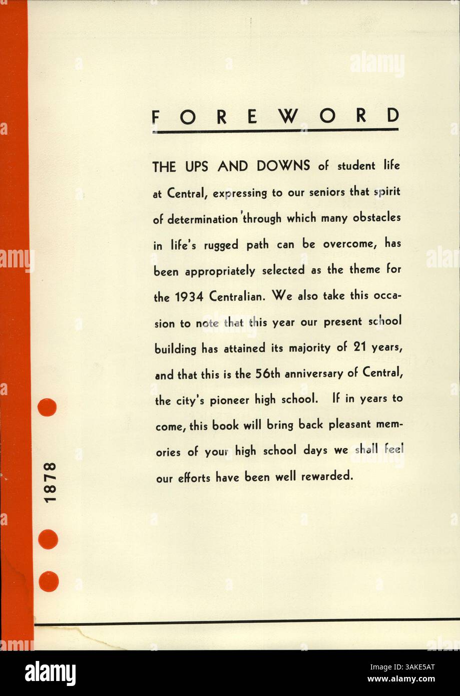Diese Ausgabe 1934 des Centralian Yearbook of Central High dokumentiert die Schülerschaft, die ...