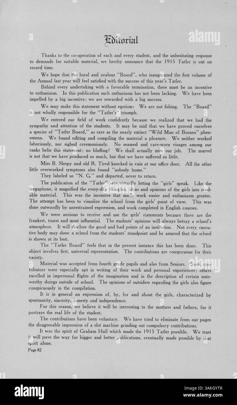 Die 1915 erschienene Ausgabe des Tatler Jahrbuchs vom Northrop Collegiate, das die Aktivitäten ...