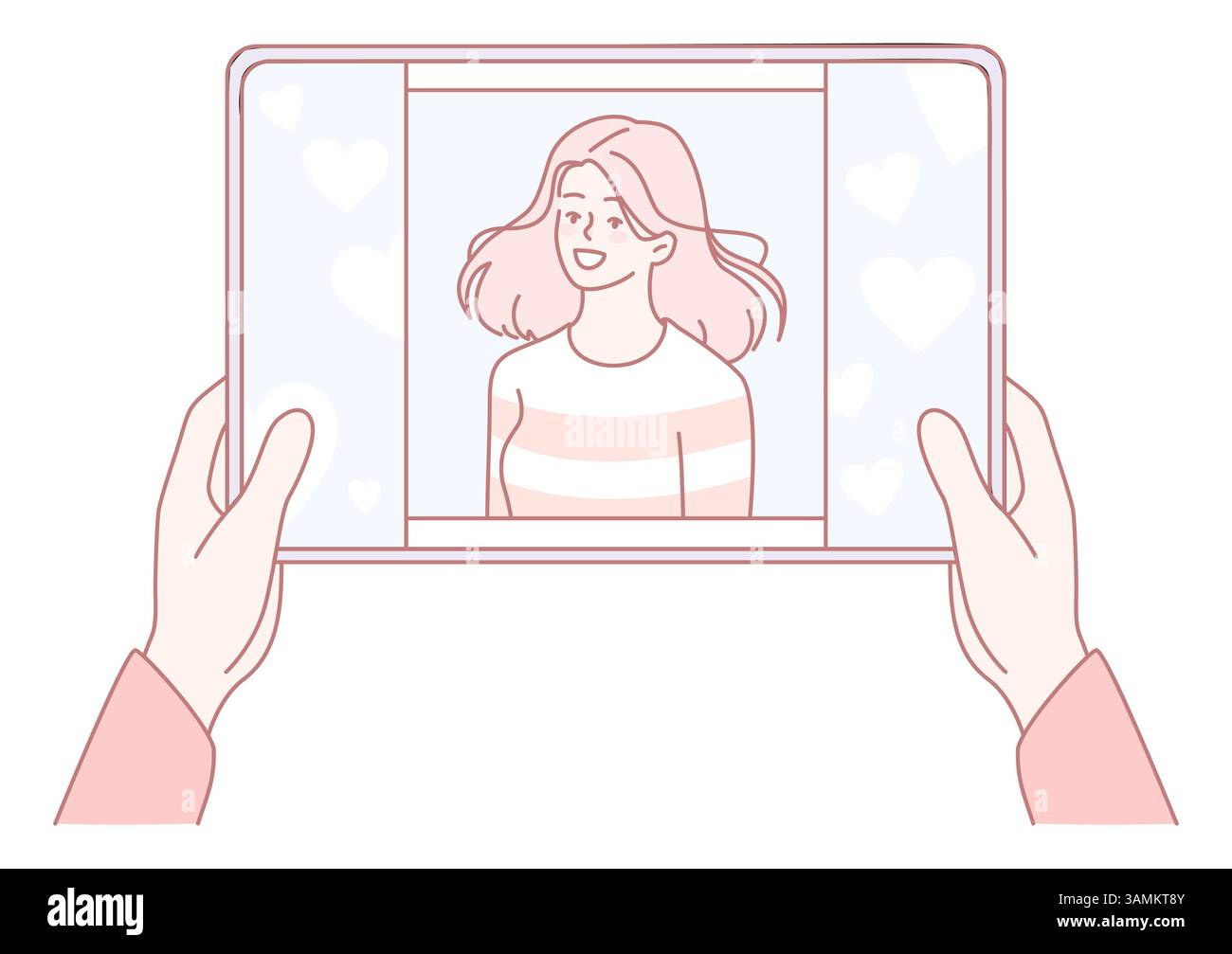 Eine freudige Person nimmt auf einem Tablet ein fröhliches Porträt auf ...