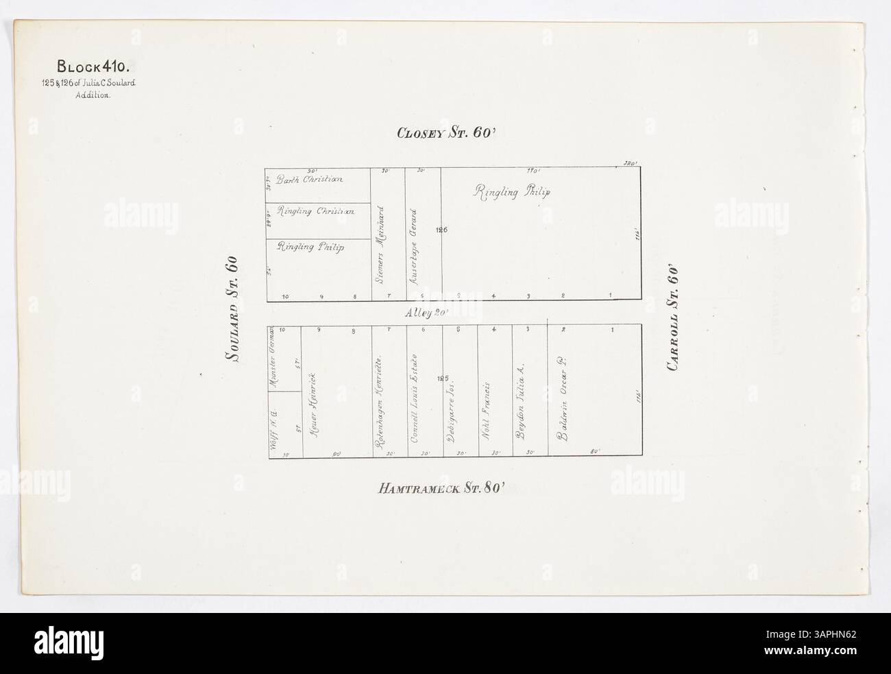 Diese Seite aus dem Block Book of St. Louis City (Buch 2, Block 410 ...