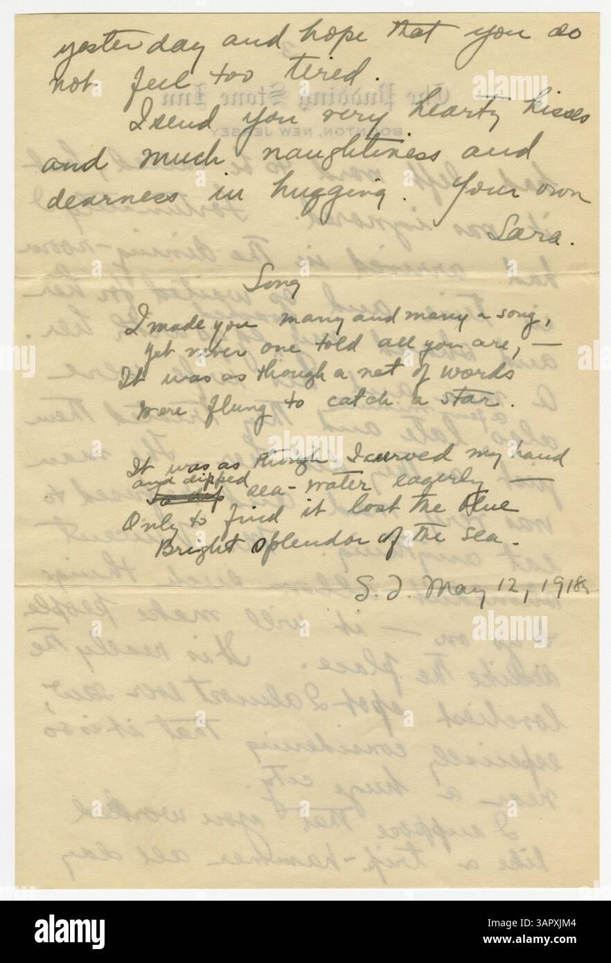 Sara schreibt an Ernst Filsinger aus dem Pudding Stone Inn in Boonton ...