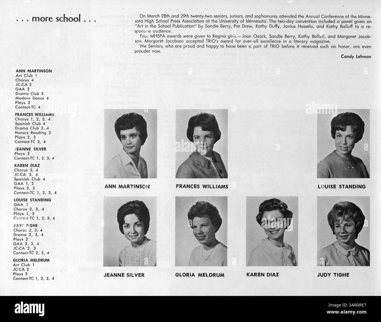 Das Regina Yearbook 1963 zeigt die Schulgemeinschaft mit Schülern, Lehrern, Clubs ...