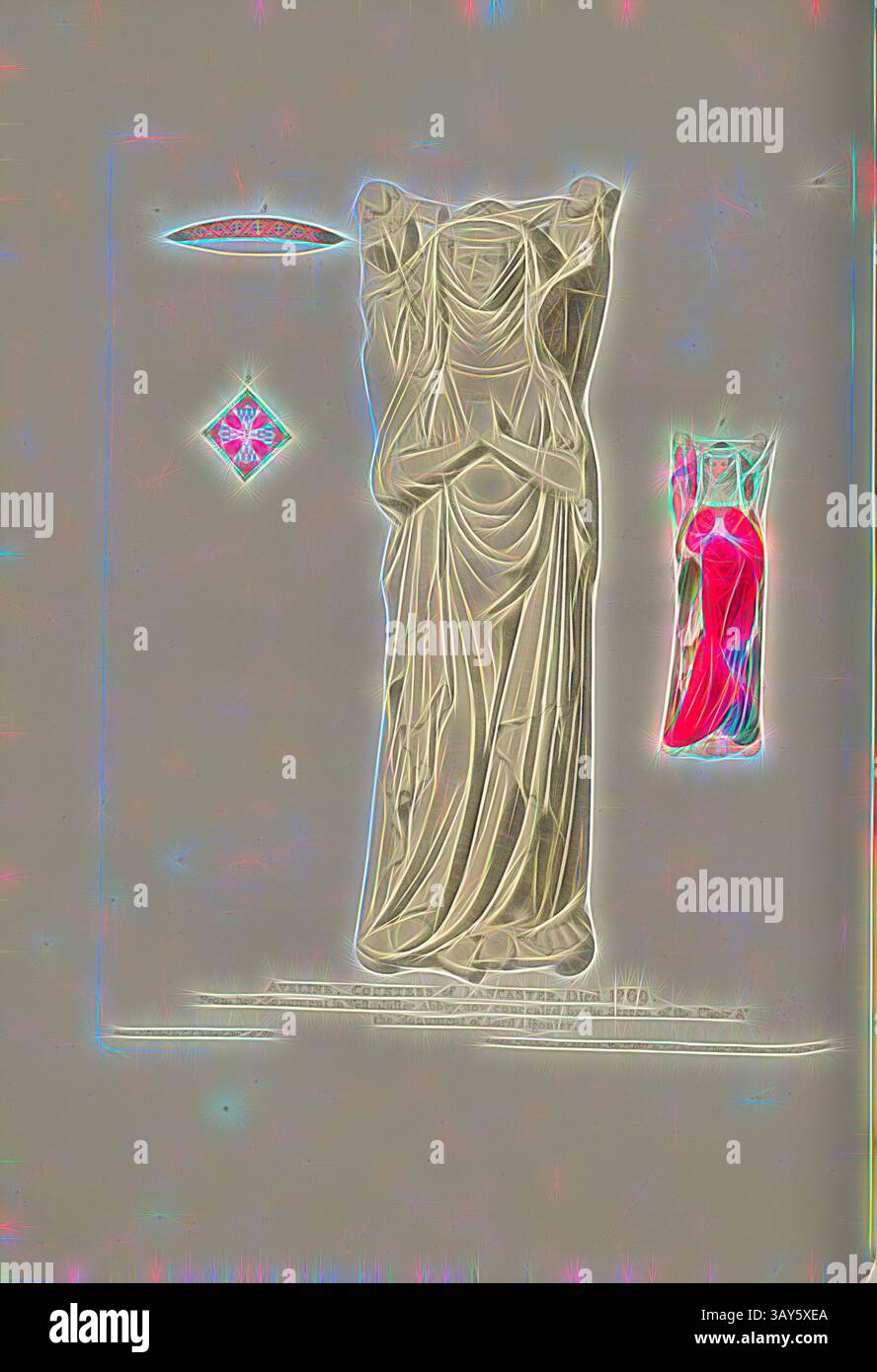 Eine stilisierte Darstellung einer klassischen Statue in fließenden ...