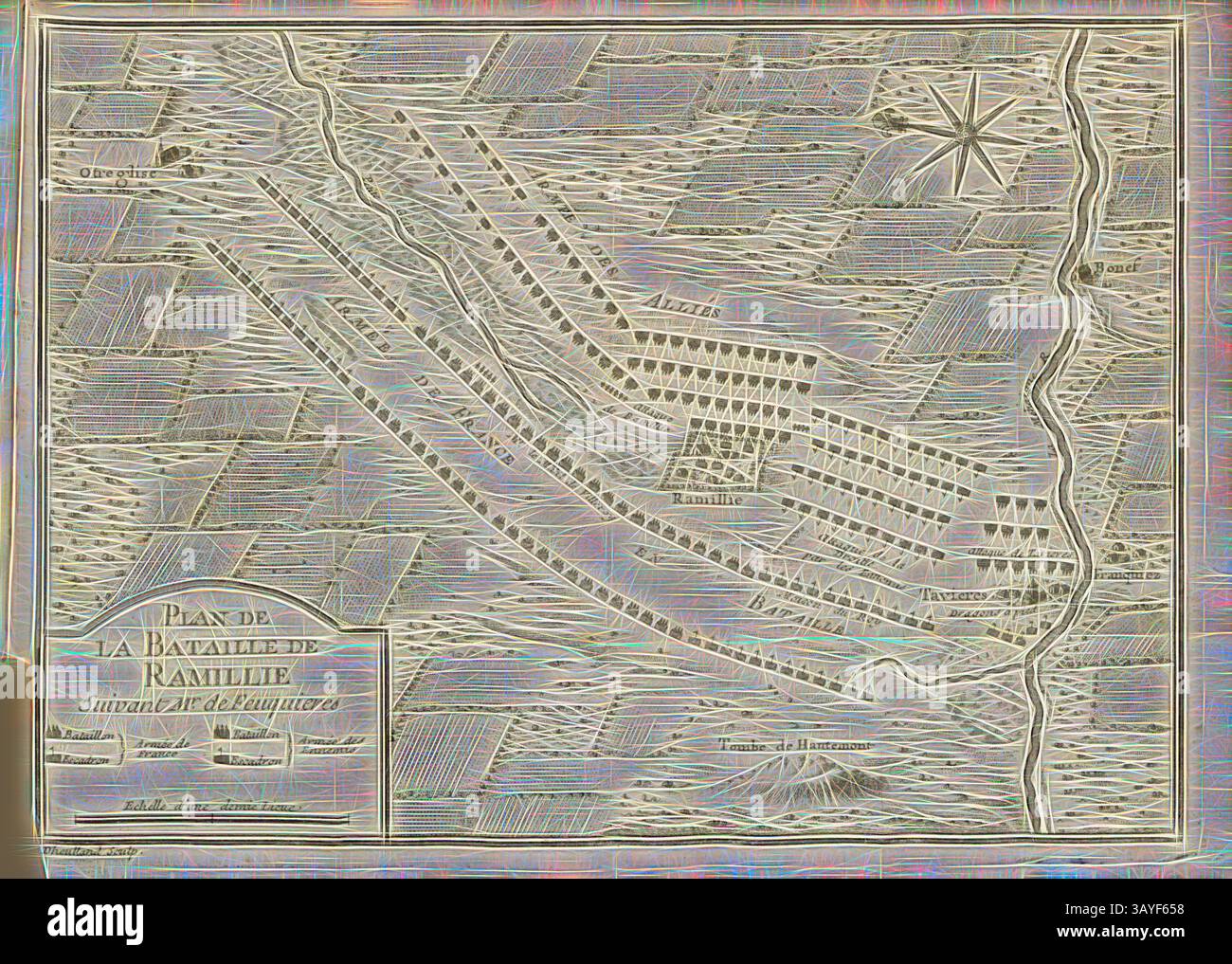 Eine detaillierte Karte, die das Layout der Schlacht von Ramillies ...