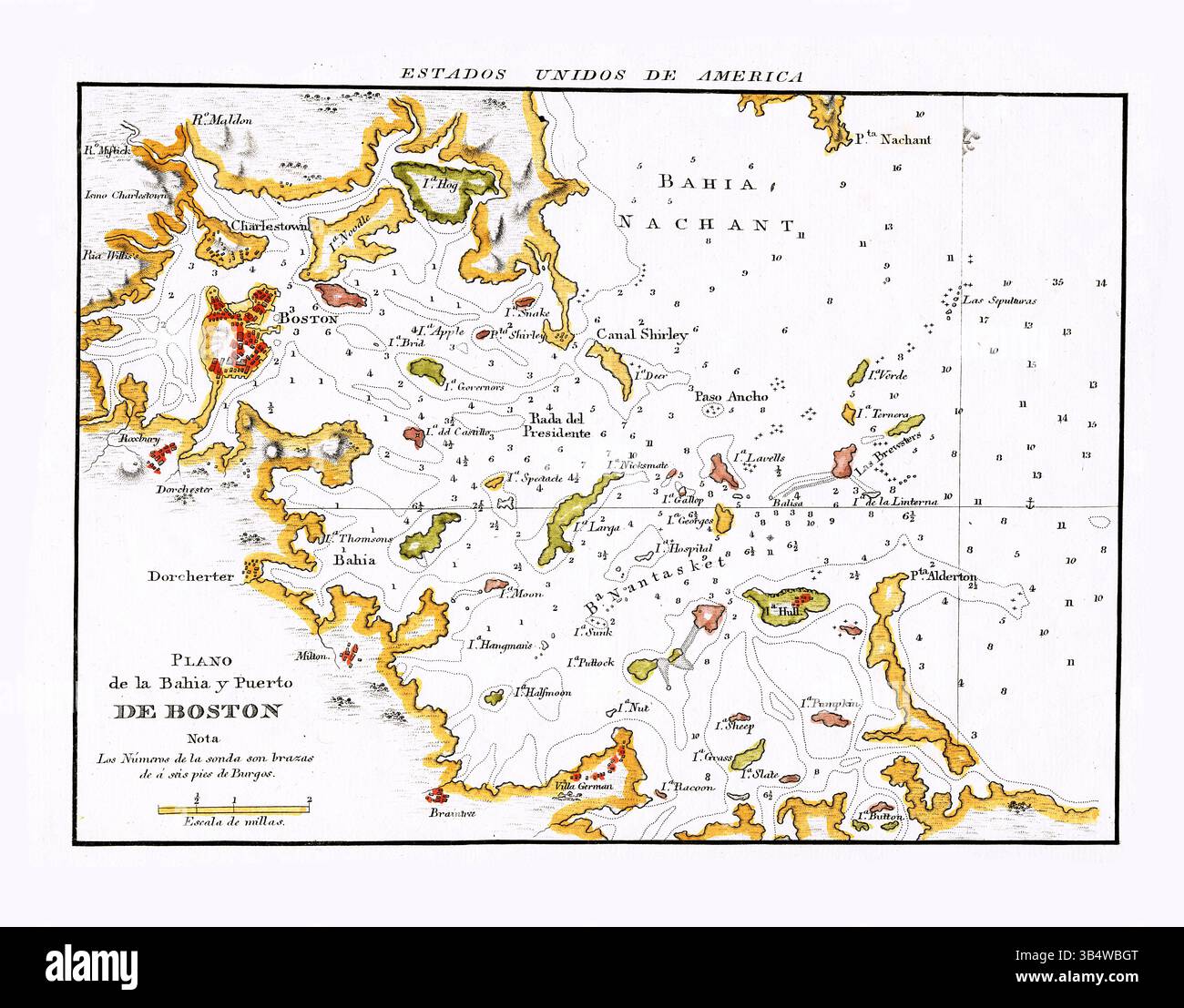 Plan of the Bay and Port of Boston, 1809–1825, antike Seekarte ...