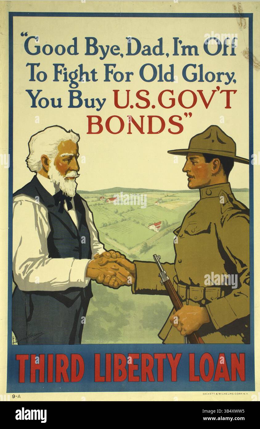 Dieses Plakat von Lawrence Harris aus dem Jahr 1917 fördert die dritte ...