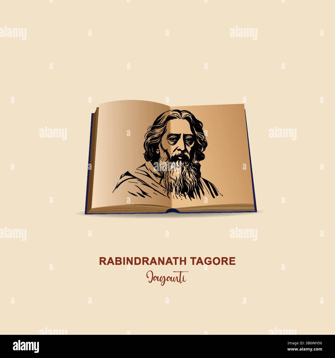 Rabindra Jayanti | Rabindranath Tagore | Öffnen Sie das Buch mit Rabindranath Tagore Skizze und ...