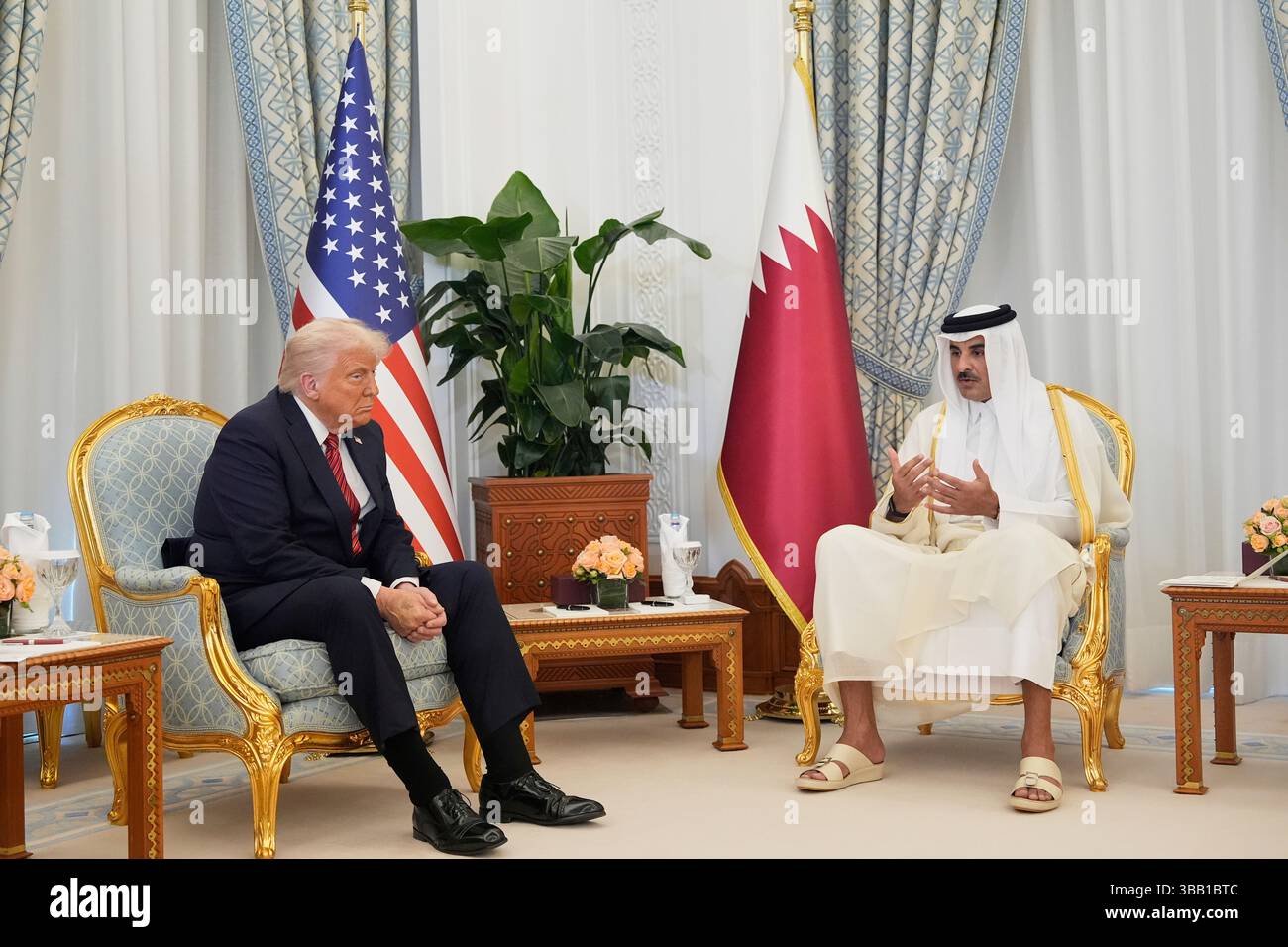 President Donald Trump and Qatar's Emir Sheikh Tamim bin Hamad Al Thani meet at the Amiri Diwan ...