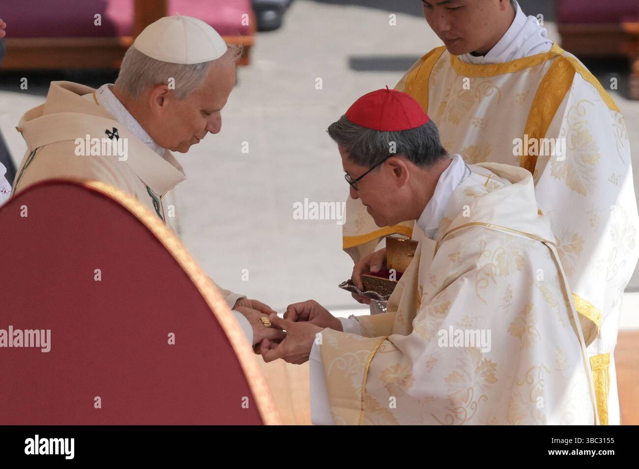 Pope Leo XIV receives the fisherman's ring, a symbol of the papacy ...