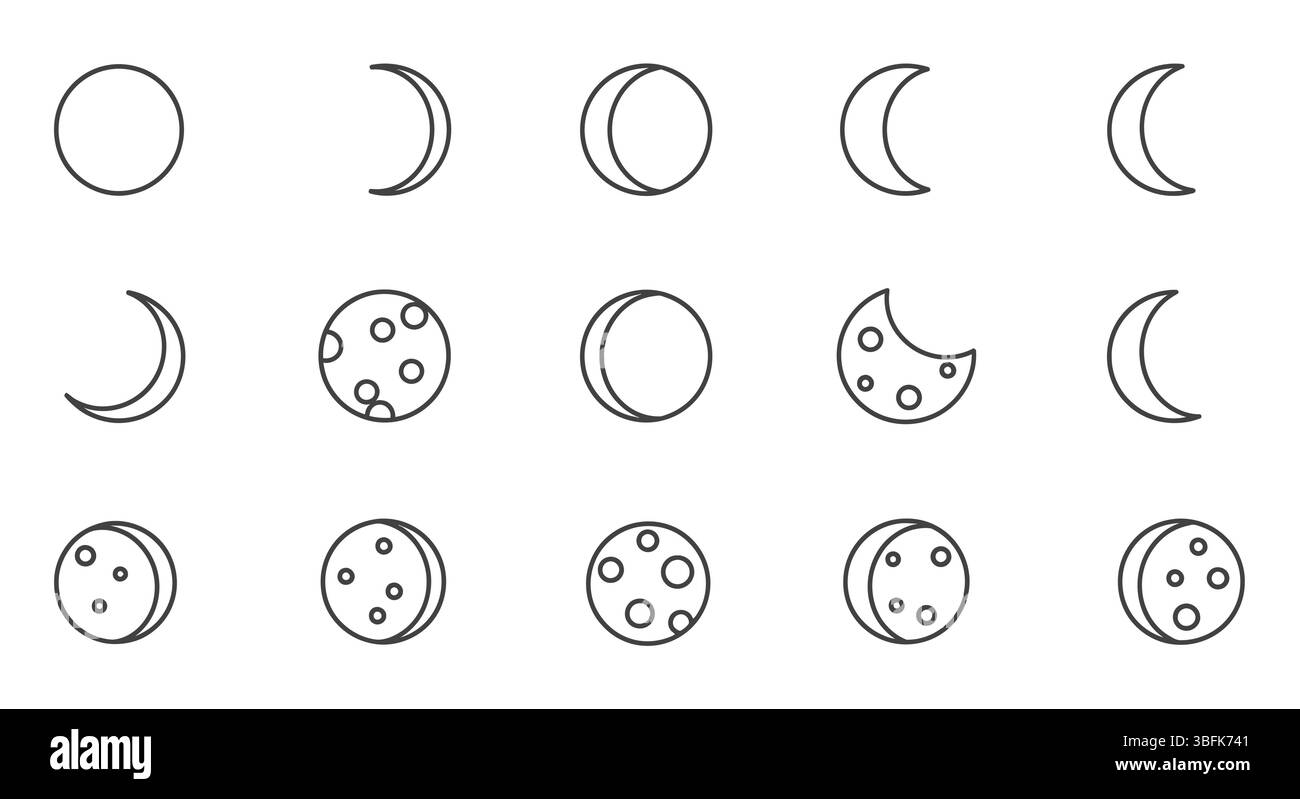 Mond-Symbolsatz – Mond-, Nacht-, Astronomie- und Weltraumsymbole Stock ...
