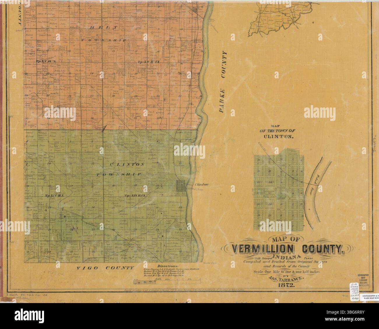 Diese Karte von Vermillion County, Indiana, wurde 1872 von Jas ...