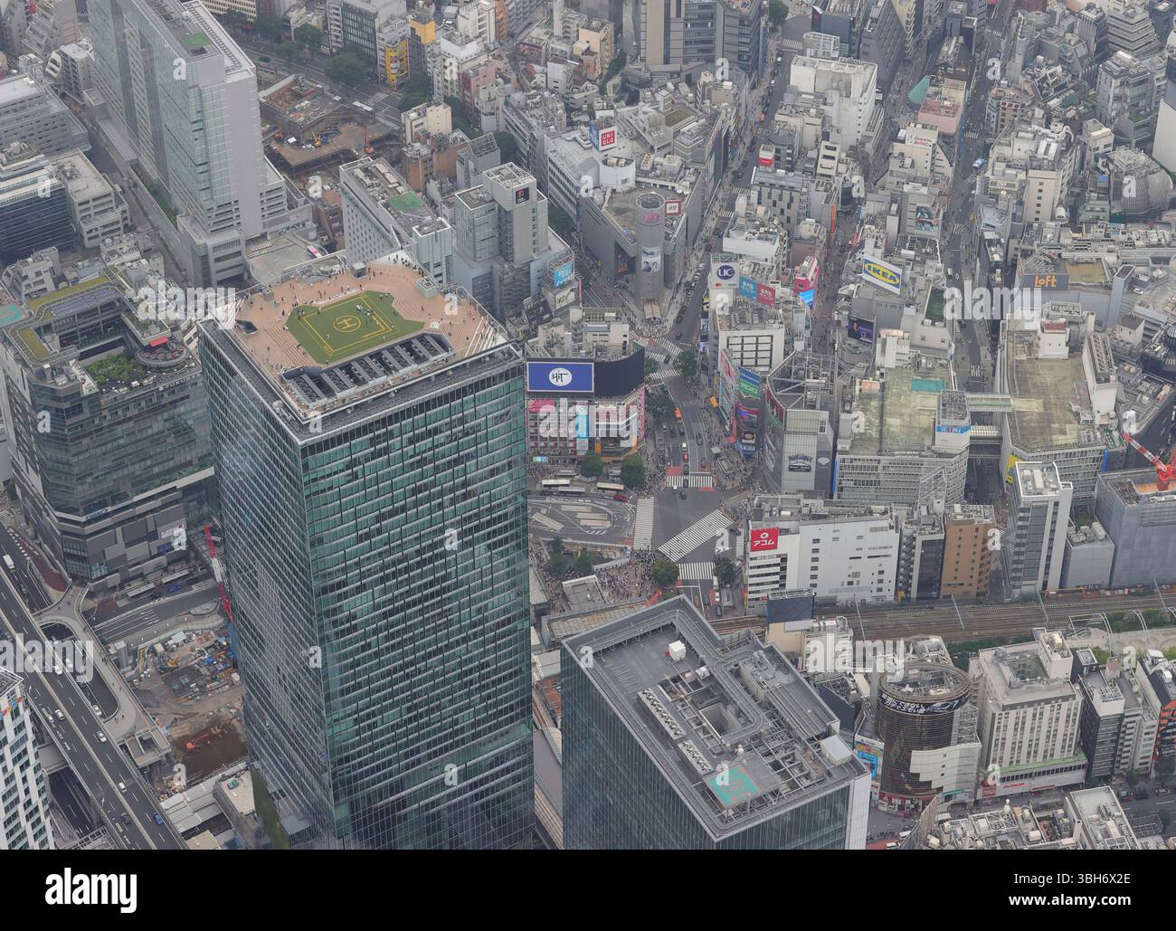 An aerial photo shows the area around Shibuya Station, where large ...