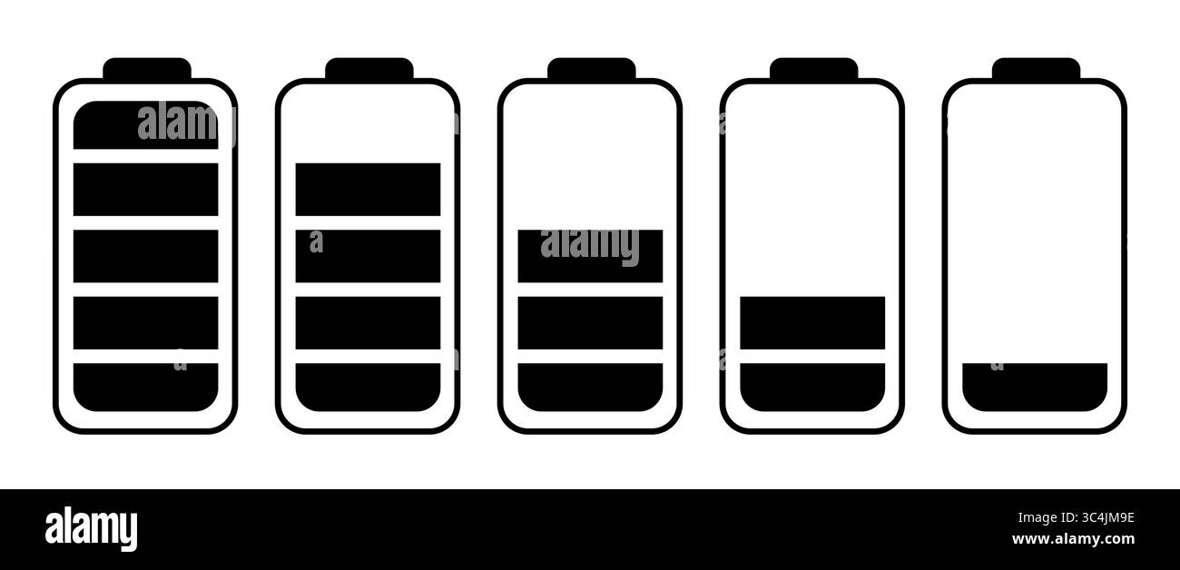 Abbildung des Batteriesymbols, Symbol und Symbol zum Aufladen des Akkus ...