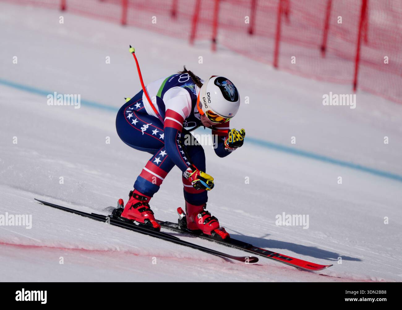 Der Breezy Johnson der USA während des alpinen Abfahrtsskifahrens der ...