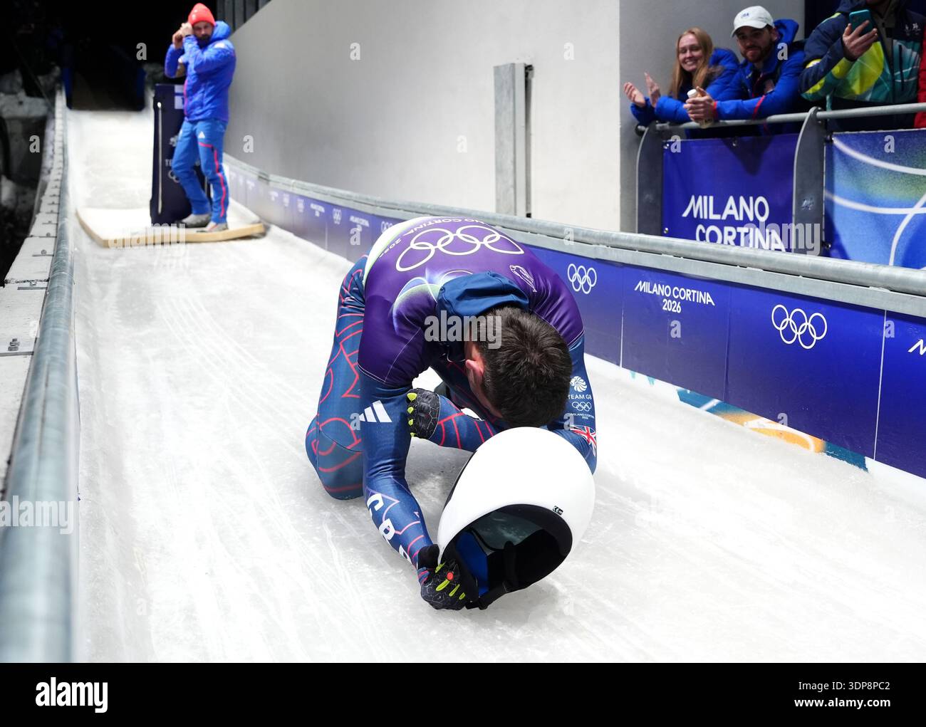Der britische Matt Weston feiert am siebten Tag der Olympischen ...