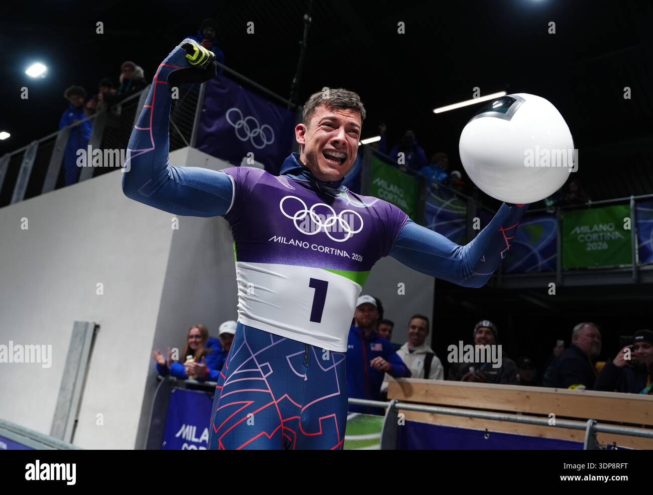 Der britische Matt Weston feiert am siebten Tag der Olympischen ...