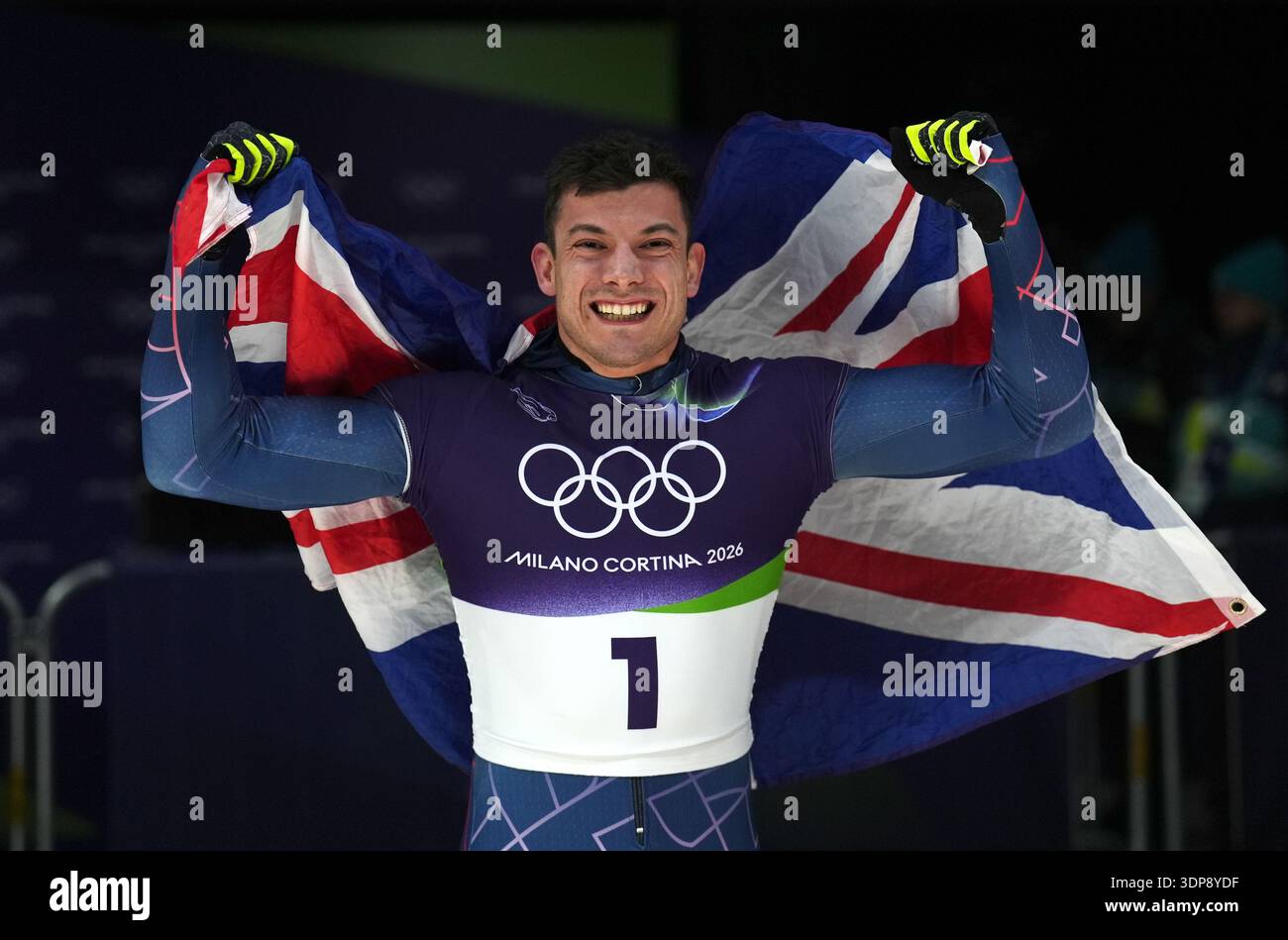 Der britische Matt Weston feiert am siebten Tag der Olympischen ...