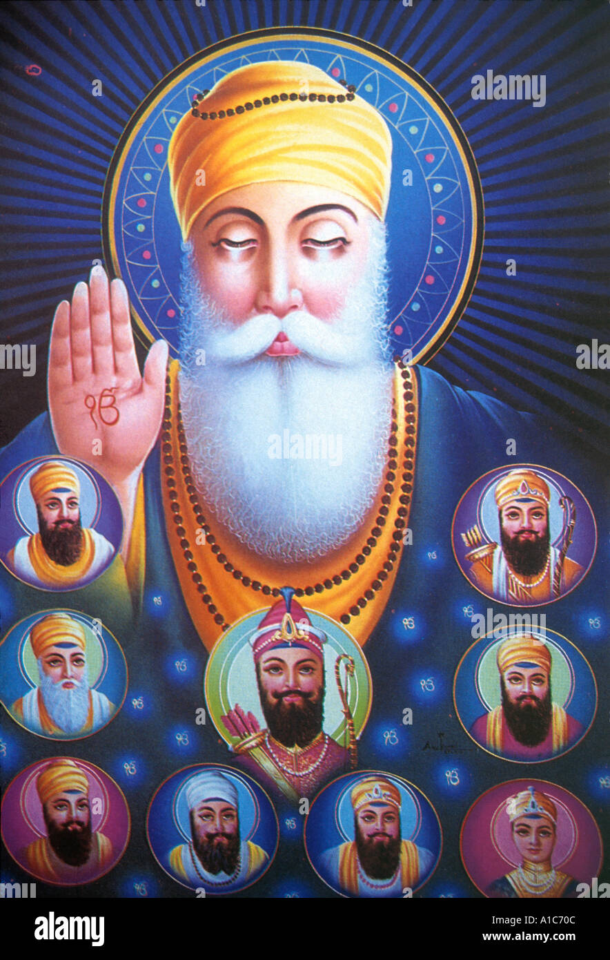 Guru Nanak Gründer des Sikhismus und seine neun aufeinanderfolgenden ...