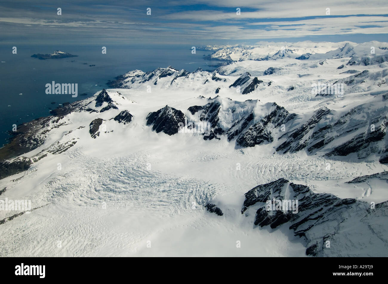 SOUTH GEORGIA ISLAND, Antarktis, Luftaufnahmen von Helland Gletscher ...