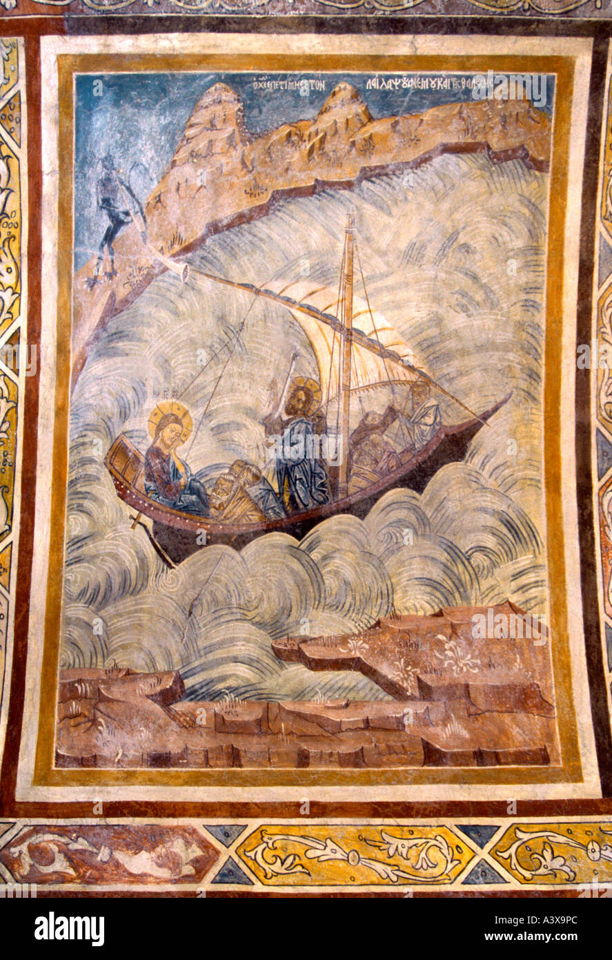 Rhodos Griechenland Kloster Thari Fresco Sturm auf dem See Genezareth ...
