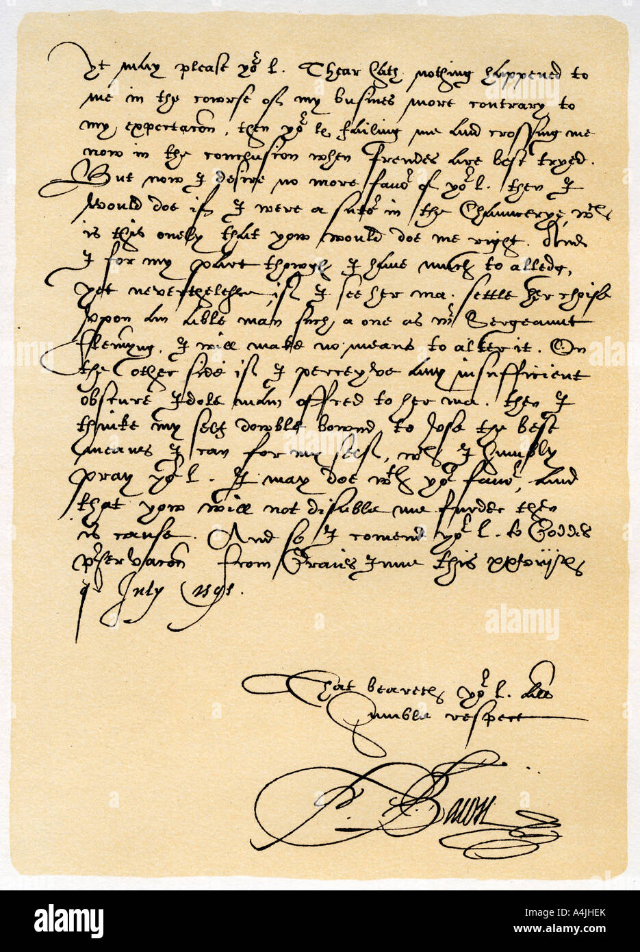Brief von Francis Bacon, Sir John Puckering, 28. Juli 1595. Artist: Sir ...