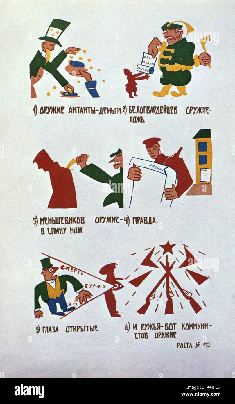 "Karikatur gegen die Monarchisten" (Okna Rosta), 1920. Artist: Wladimir ...