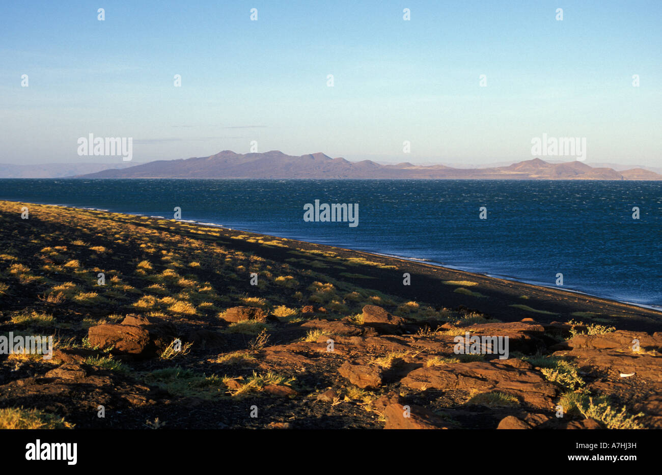 Umgebung rau ufer strand felsig landschaft see turkana -Fotos und ...