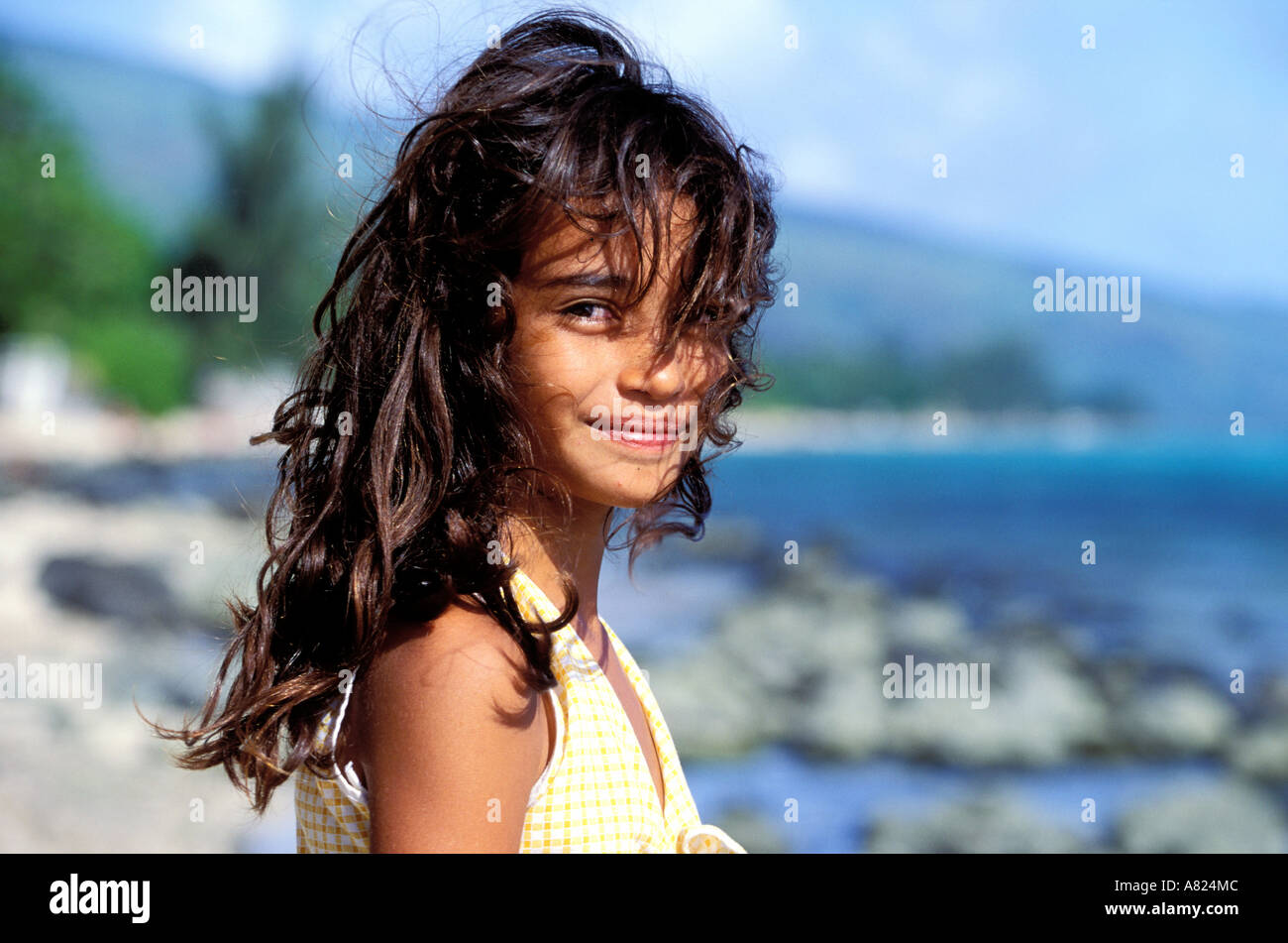 Frankreich Französisch Polynesien Tahiti Insel Polynesischen Mädchen