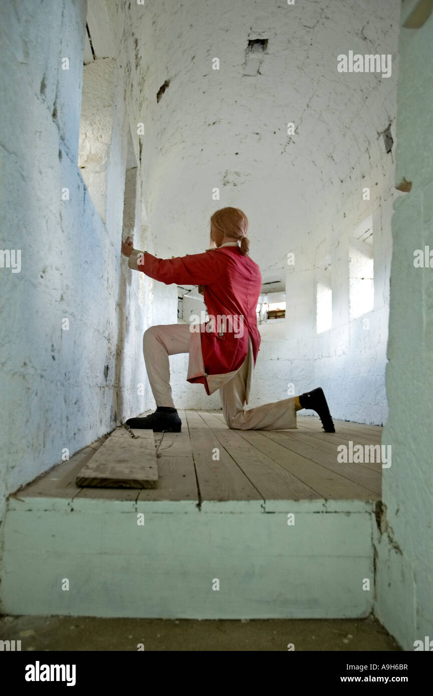Barrack Room mit Modell des Soldaten feuern eine Gewehr, Fort George ...