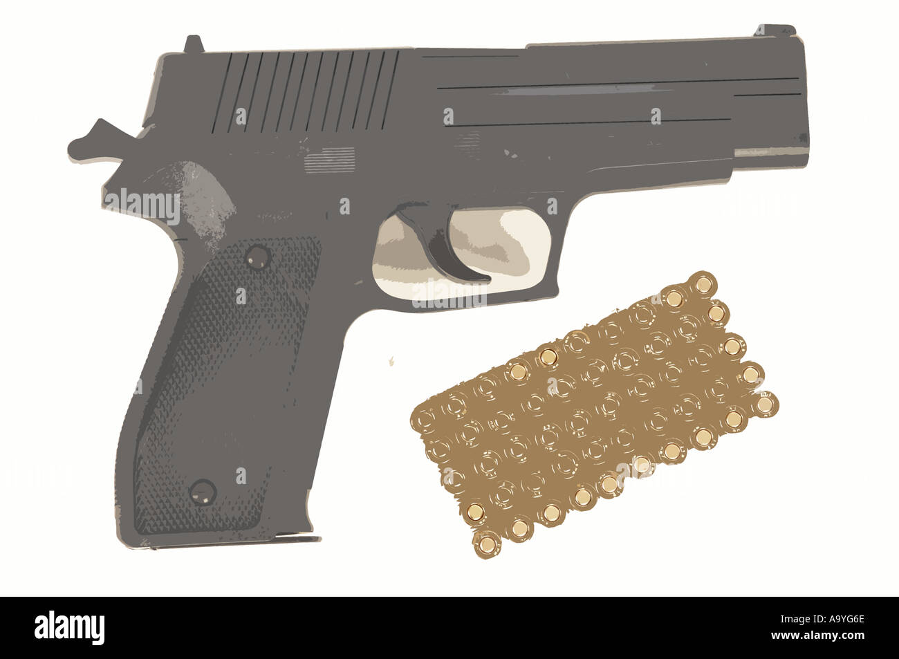 Abbildung einer Sig Saur p220 9mm Para Pistole mit Kugeln Munition ...