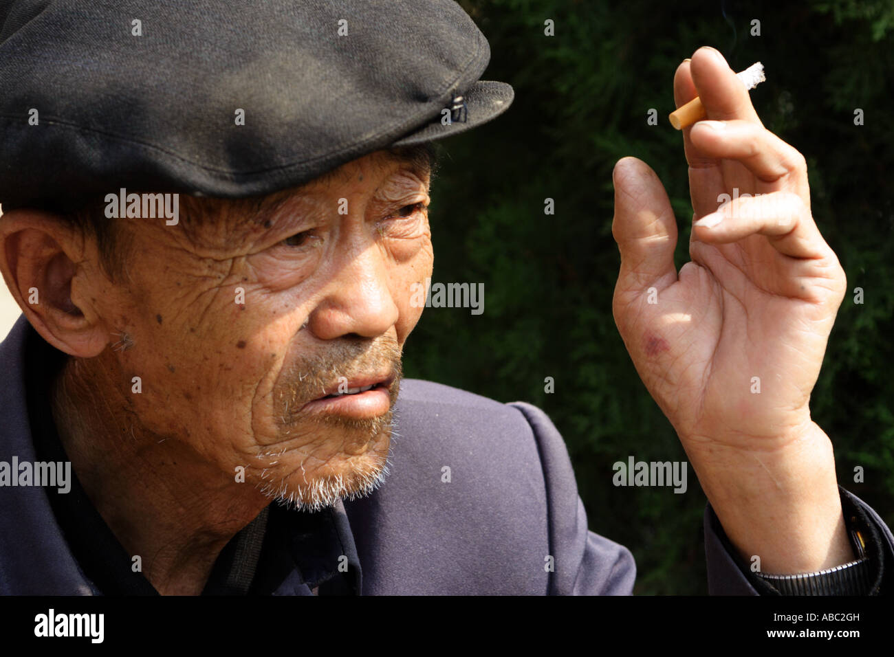 Old chinese man smoking cigarette -Fotos und -Bildmaterial in hoher ...