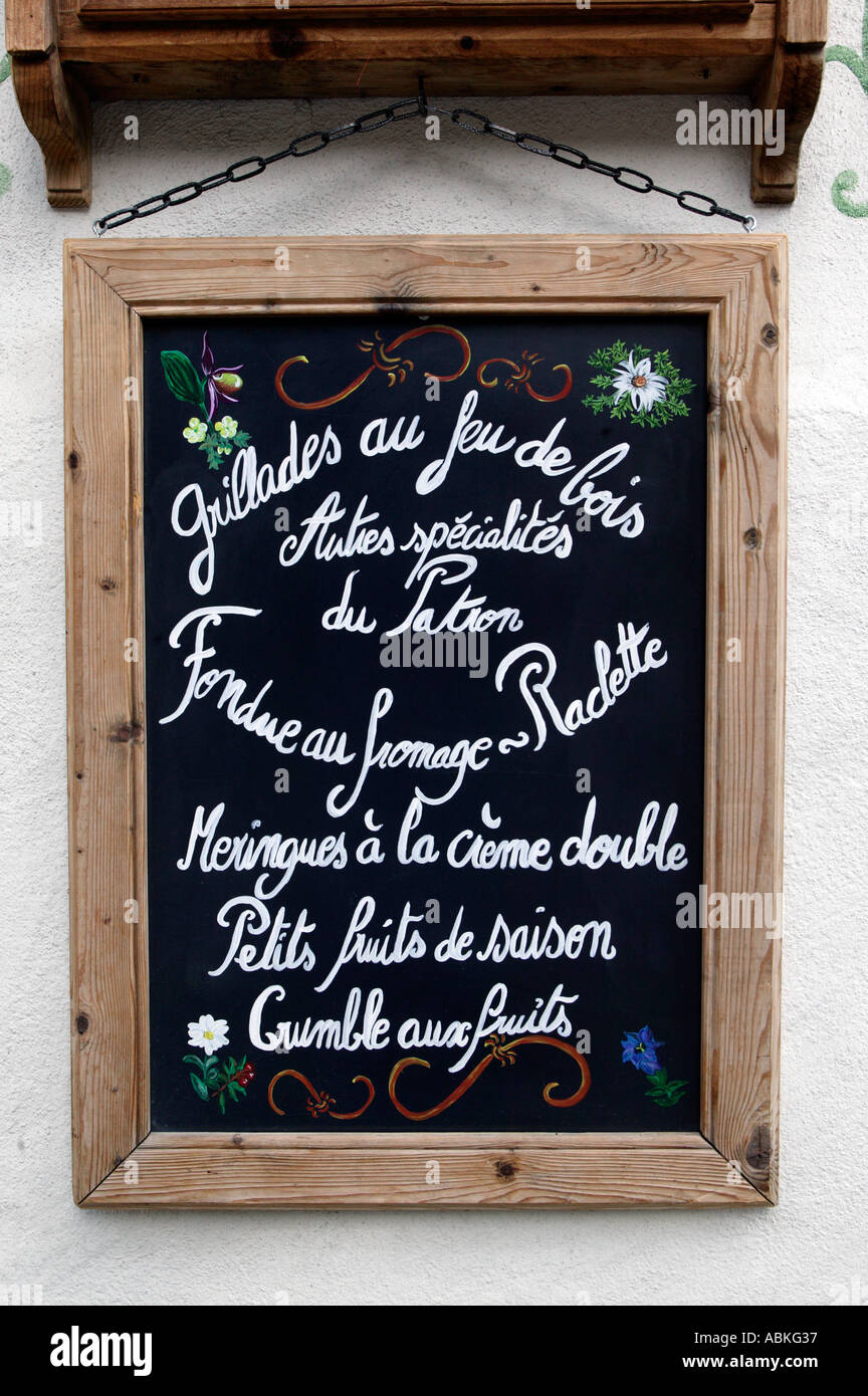 Restaurant Menü Zeichen verkaufen lokale Spezialitäten in Chateau d Oex ...