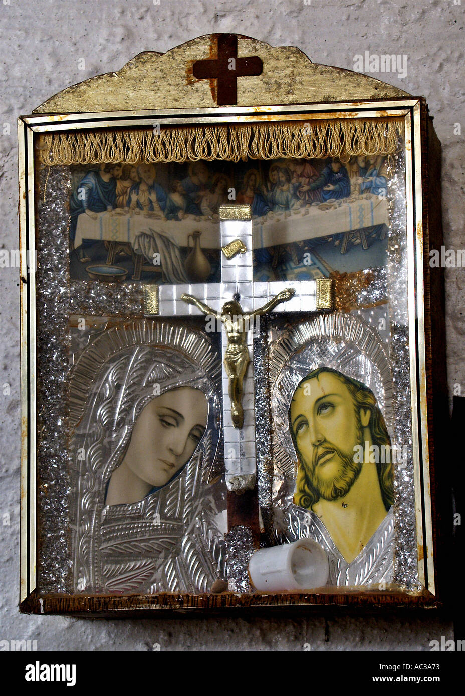 Madonna und Jesus Christus Kreuz Kreuzigung alte Kirche Krete Kreta Griechenland Stockfotografie ...