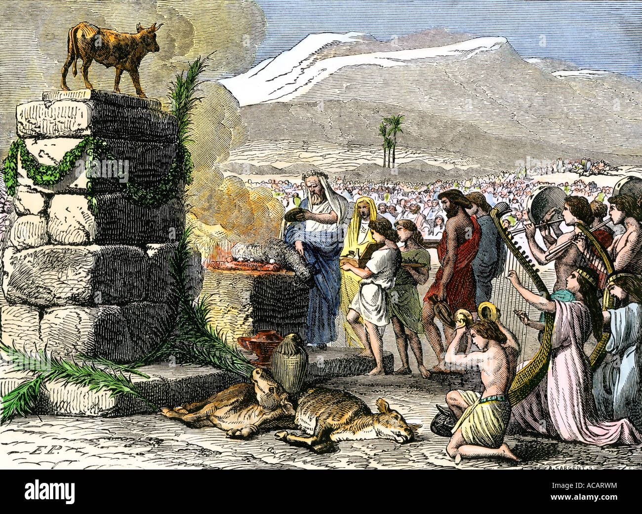 Tieropfer, eine goldenes Kalb in biblischen Zeiten zu verehren ...