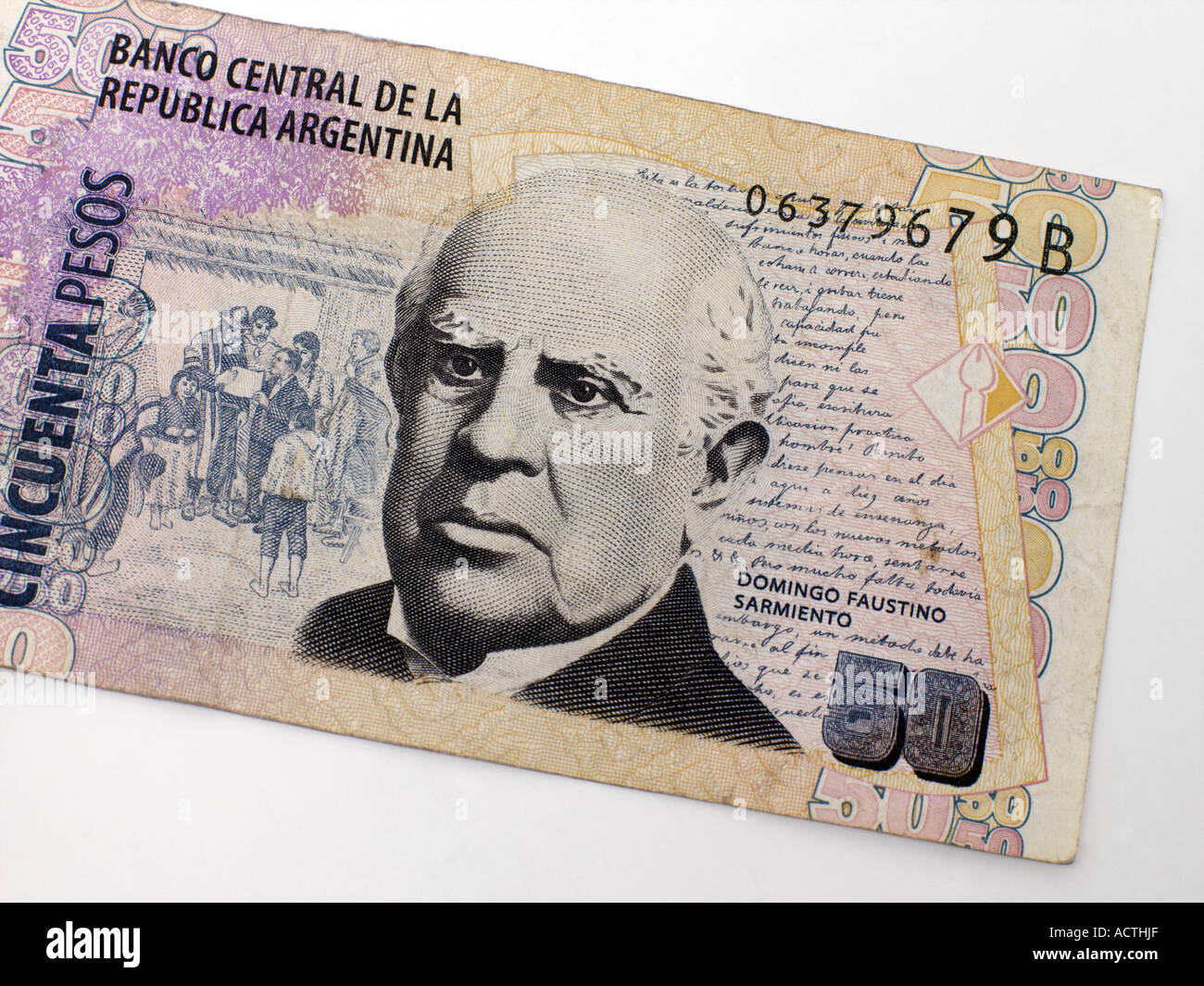 Argentinische Geld 50 Pesos Domingo Faustino Sarmiento Stockfotografie argentinische-geld-50-pesos-domingo-faustino-sarmiento-stockfotografie