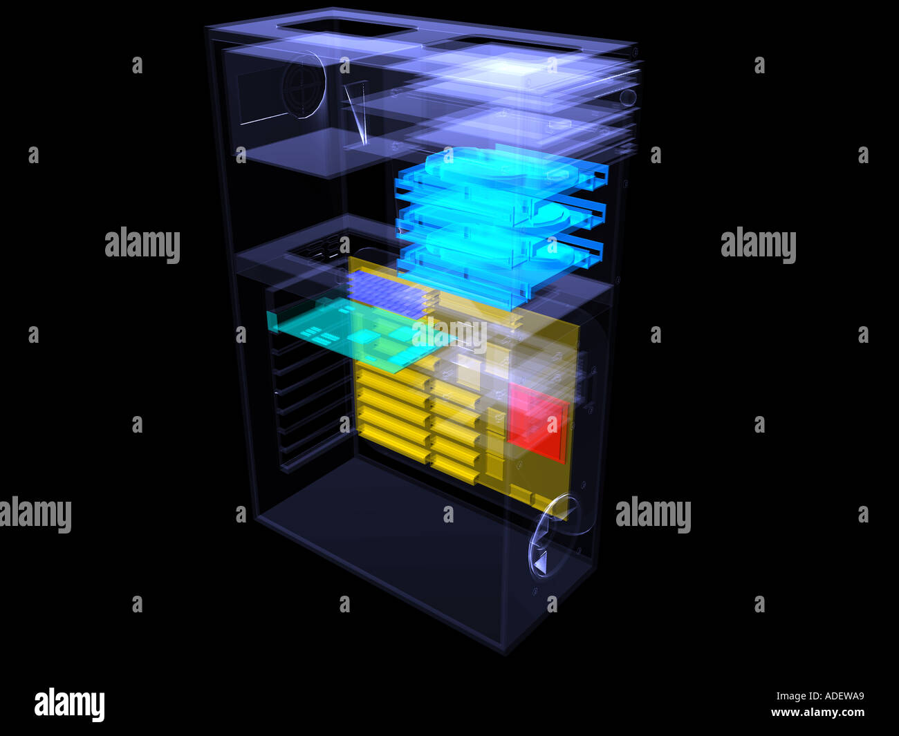 Computer Teile 3D-Illustration im Xray Stil der Teile eines Computers ...