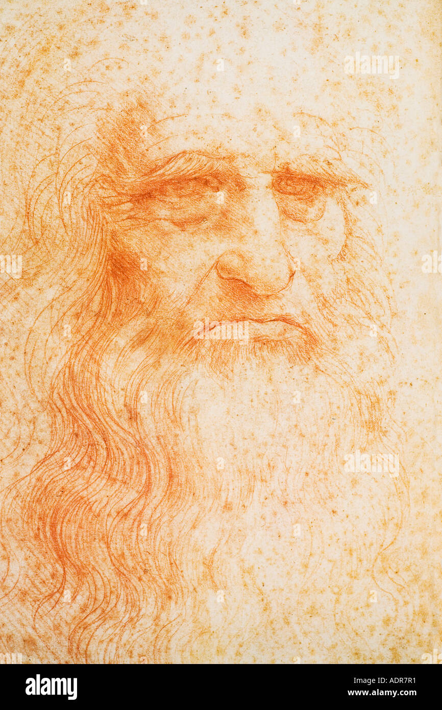 Selbstporträt von Leonardo da Vinci, in roter Kreide zeichnen Stockfotografie - Alamy