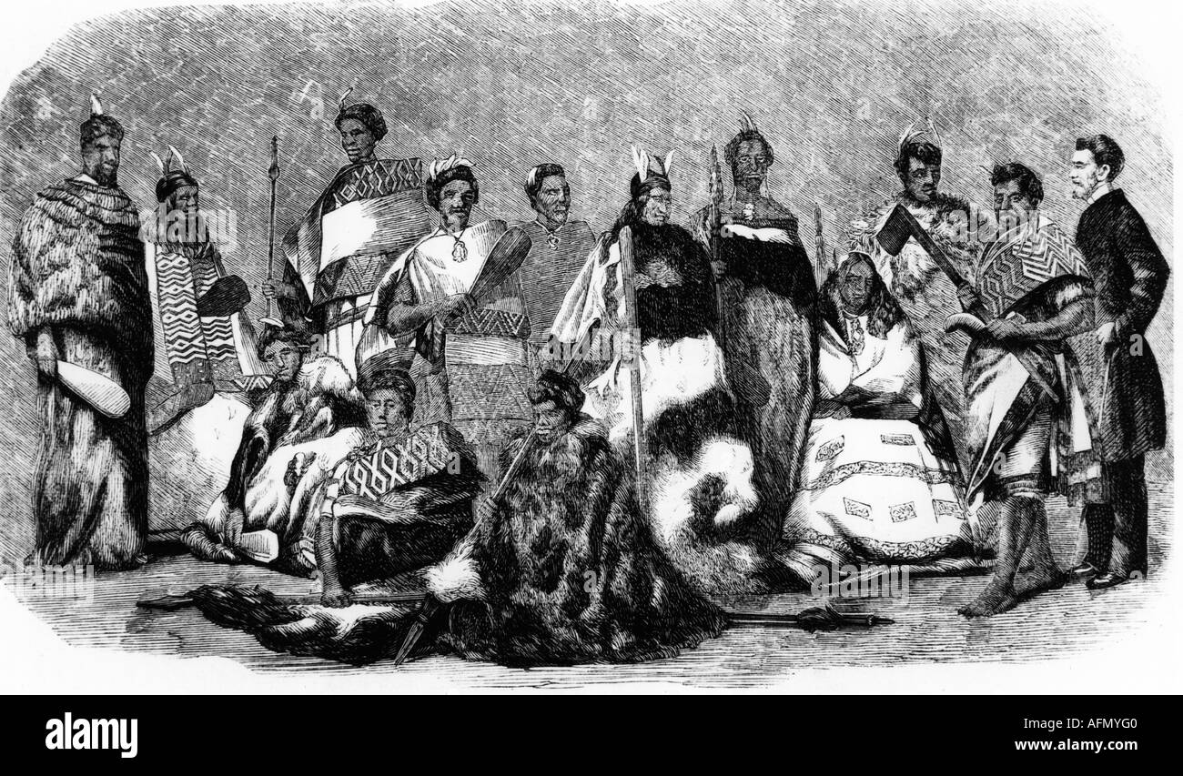 Geographie/Reisen, Neuseeland, Menschen, Maori-Chefs, Gravur, um 1870 ...