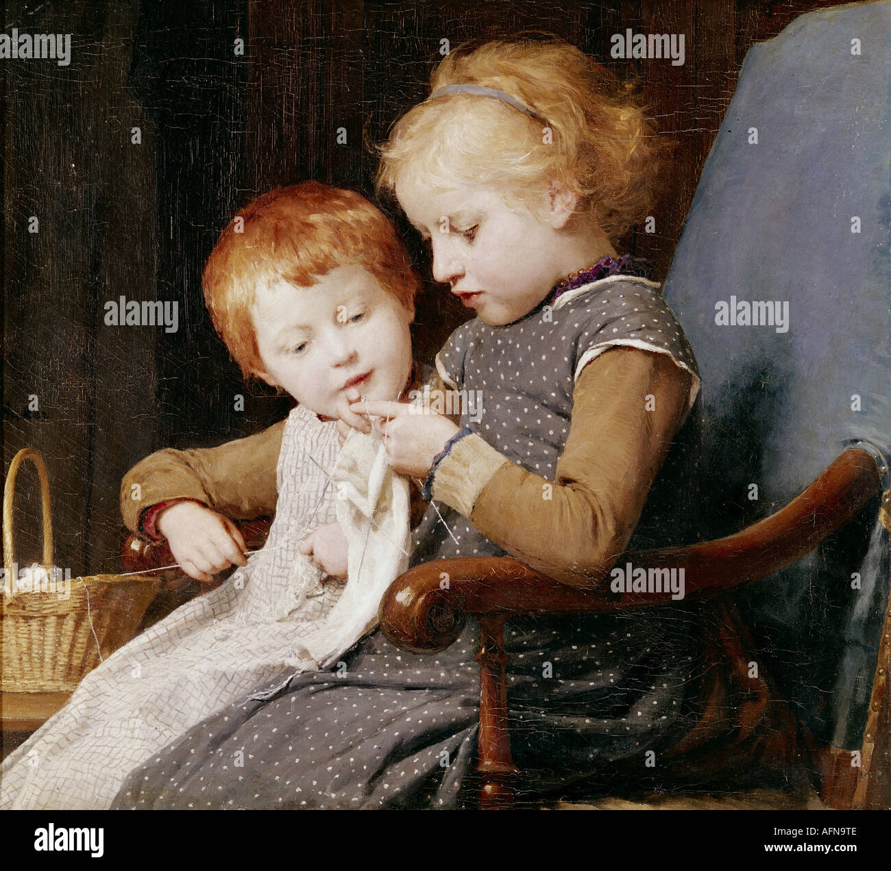 "Fine Arts, Anker, Albert, (1831 – 1910),"sterben Kleinen Strickerinnen ...