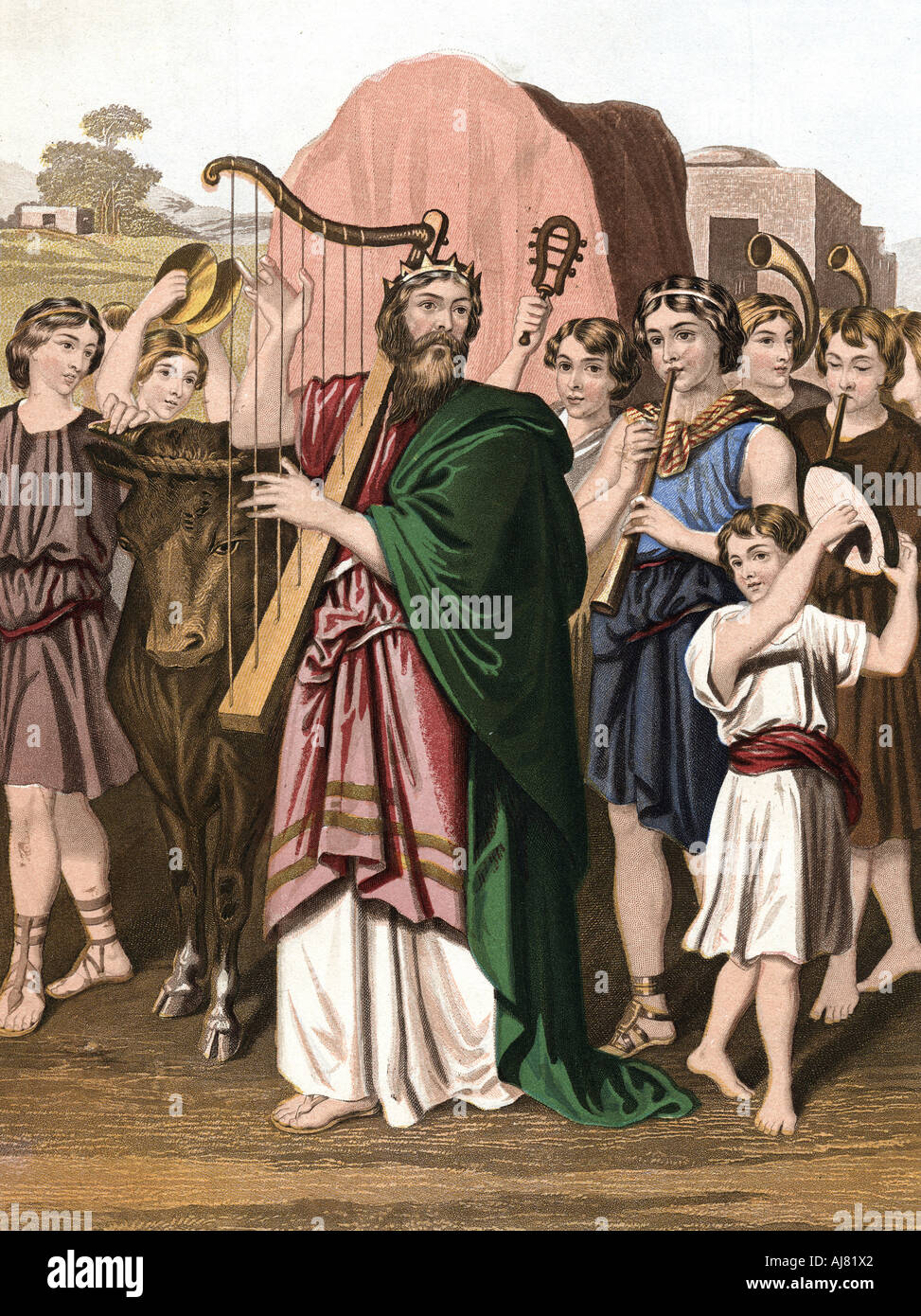 König David spielt Harfe vor der Lade, Mitte des 19. Jahrhunderts ...