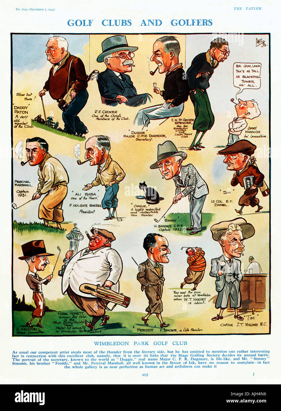 Wimbledon Park GC 1930er Jahre Karikaturen der Protagonisten im Surrey ...