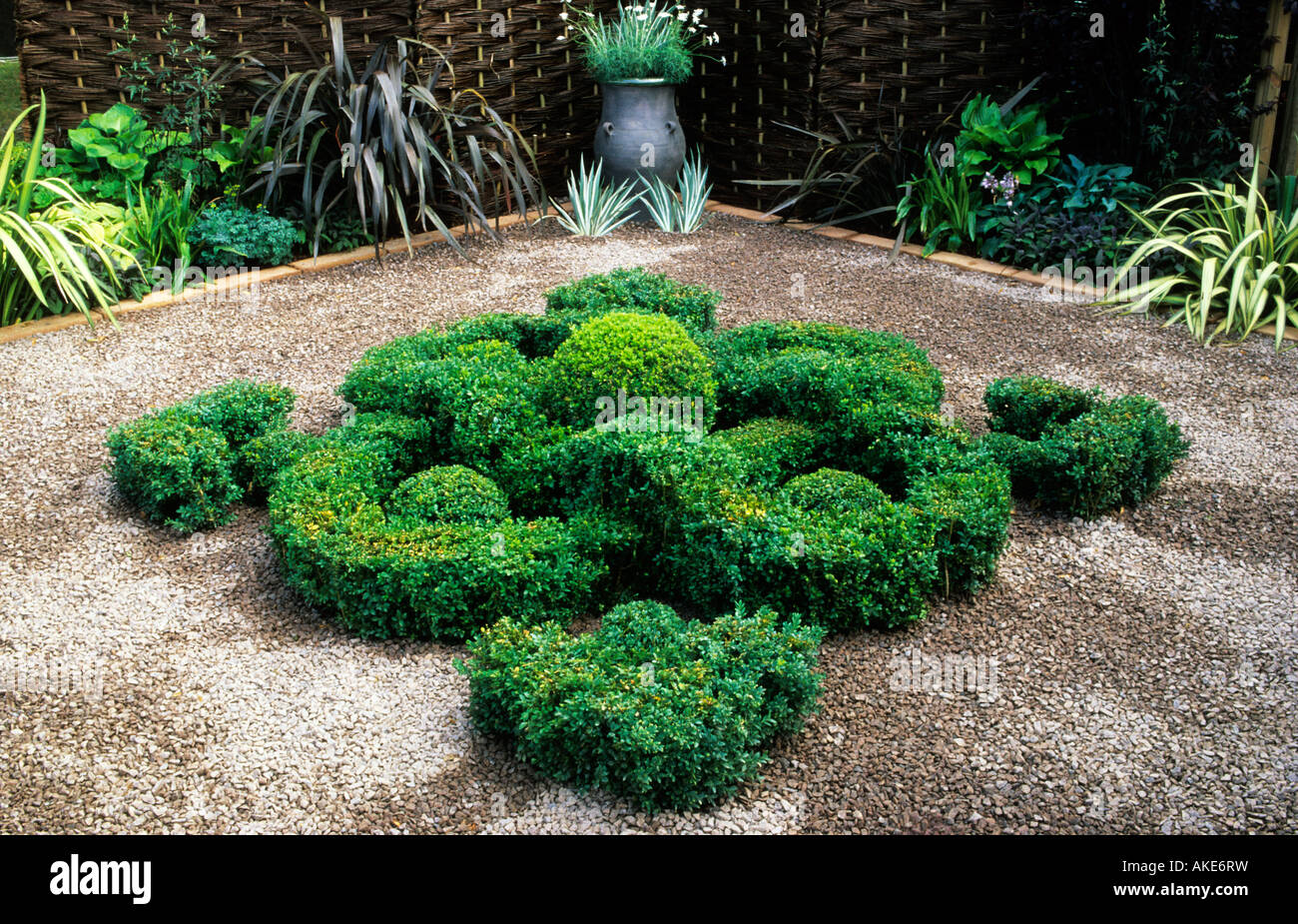 Buchsbaum-Knoten-Garten auf Kies Design Naila Green Stockfotografie - Alamy