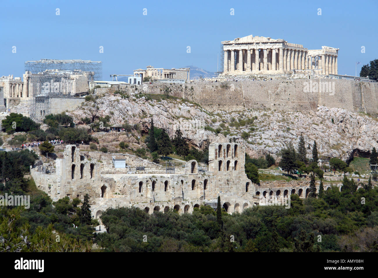 Alte Ruinen des Tempels auf Hügel, Parthenon, Akropolis, Athen ...